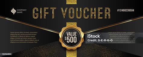 반짝이 골드 요소와 선물 바우처 템플릿입니다 벡터 일러스트입니다 초대장 인증서 상품권 상품권 디플로마 등을 위한 디자인 금 금속에 대한 스톡 벡터 아트 및 기타 이미지