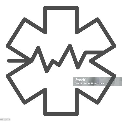 의료 표지판 및 심박수 라인 아이콘 의학 개념 흰색 배경에 심장 펄스 기호와 스타 생활 개요 스타일의 응급 아이콘의 의료 상징 벡터 그래픽 건강관리와 의술에 대한 스톡 벡터