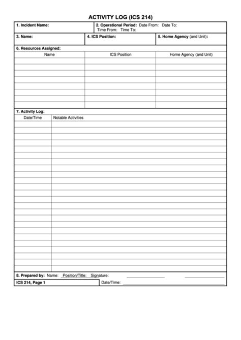 Activity Log Ics 214 Printable Pdf Download