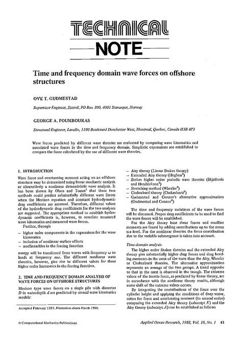 Pdf Time And Frequency Domain Wave Forces On Offshore Structures