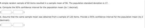 solved a simple random sample of 60 items resulted in a