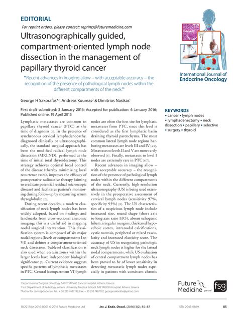 Pdf Ultrasonographically Guided Compartment Oriented Lymph Node