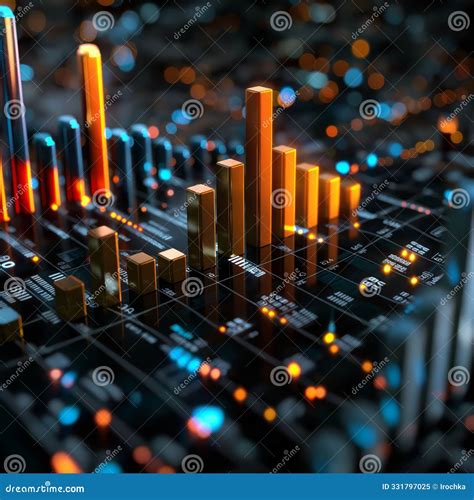 Digital 3d Bar Graph Illuminated Data Visualization On Dark Background