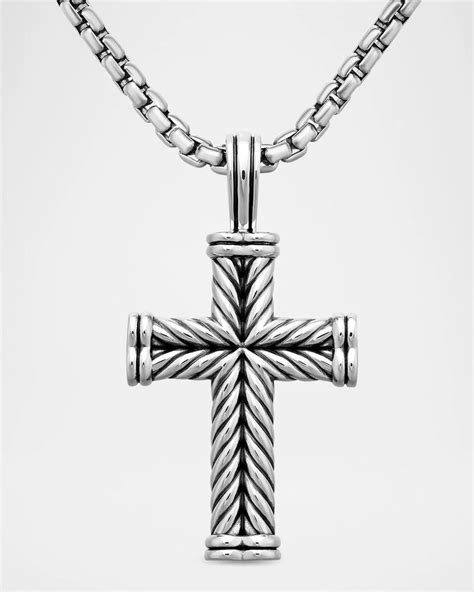 David Yurman Mens Chevron Cross Pendant In Silver 40mm Necklaces