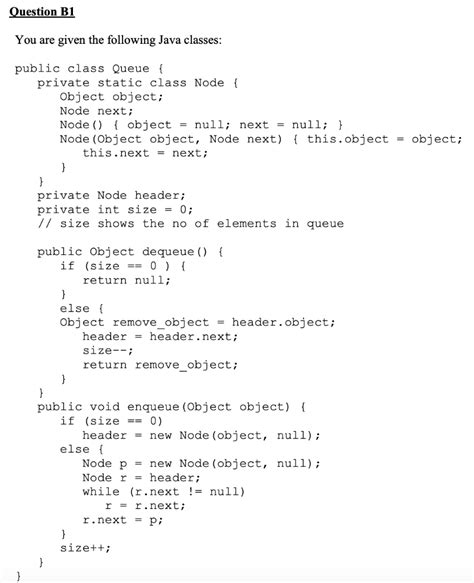 Solved Question B1 You Are Given The Following Java Classes