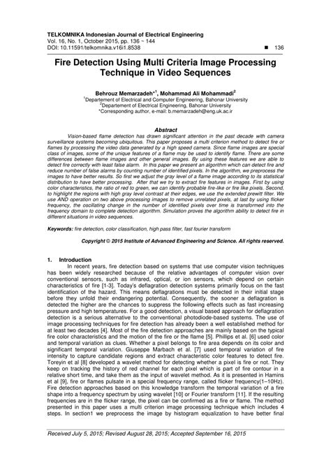 PDF Fire Detection Using Multi Criteria Image Processing Technique In Video Sequences