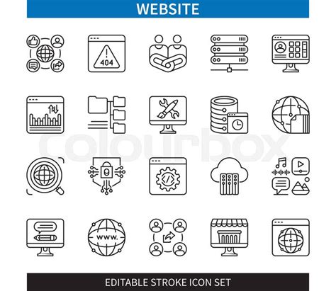 Editable Line Website Outline Icon Set Server Traffic Str Colourbox