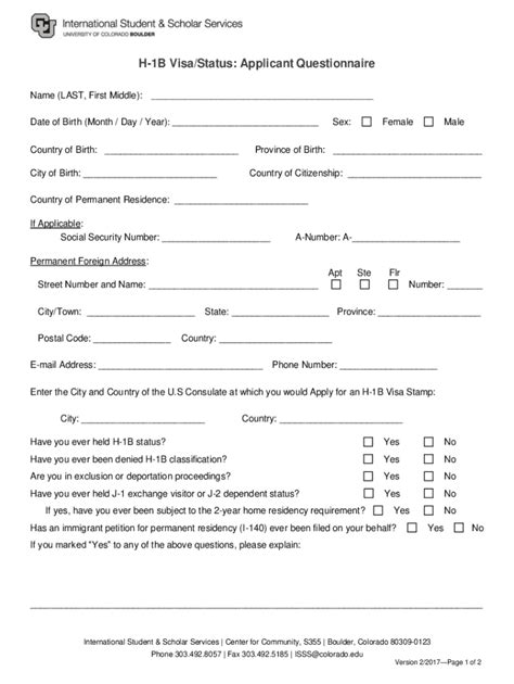 Fillable Online H 1b Visa Applicant Questionnaire Fax Email Print