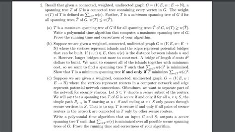 solved 2 recall given connected weighted undirected graph g v e w e