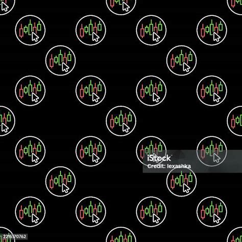 Candlestick Chart With Mouse Cursor Vector Stock Market Trading Round Seamless Pattern In