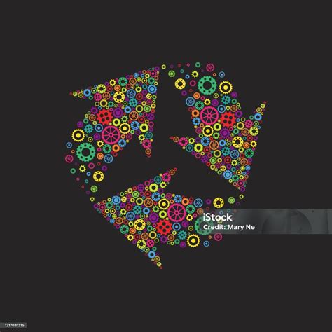 밝은 화려한 기어와 바퀴로 만든 세 개의 기계화 화살표 원 프로세스 재활용 아이콘입니다 격리 0명에 대한 스톡 벡터 아트 및 기타 이미지 Istock