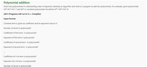 Solved Polynomial Addition Given Two Polynomials In A Chegg Com