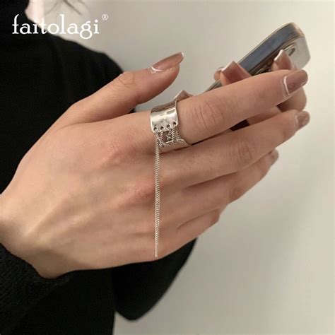 롱 체인 와이드 링 독특한 디자인 벨트 크로스 스트랩 링 펑크 멋진 롱 태슬 매듭이 달린 참 반지 여성 스테이트먼트 쥬얼리 Aliexpress