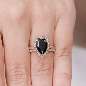 Halo Diamond Engagement Ring Black Diamond Jewelry Pear Cut Diamond