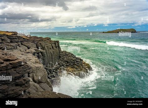 Basalt Volcanic Rock Columns Nature Formations At The Fingal Head Causeway Nsw Australia Stock