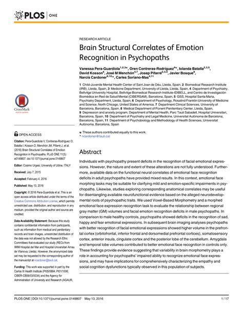 Pdf Brain Structural Correlates Of Emotion Recognition In Psychopaths