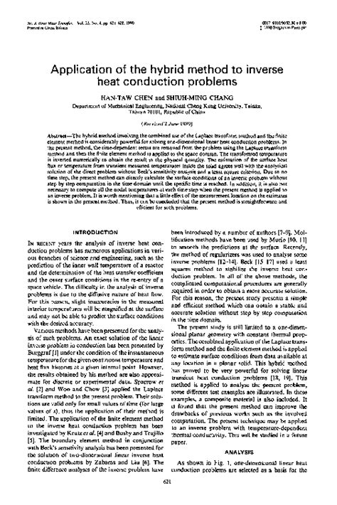 Pdf Application Of The Hybrid Method To Inverse Heat Conduction Problems