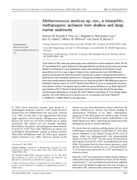 Pdf Methanococcus Aeolicus Sp Nov A Mesophilic Methanogenic Archaeon From Shallow And Deep