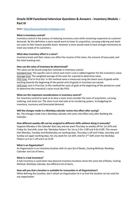 Oracle Scm Functional Interview Questions And Answers Inventory Module