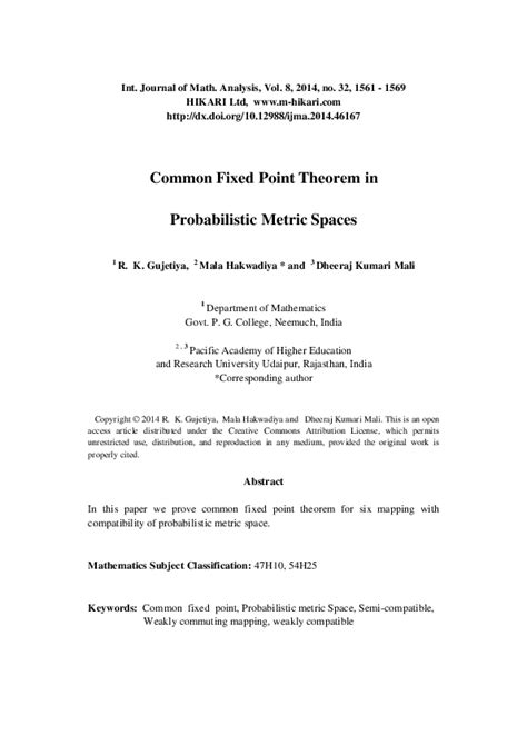 Pdf Common Fixed Point Theorem In