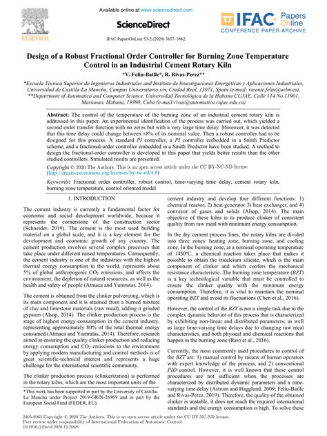 Pdf Design Of A Robust Fractional Order Controller For Burning Zone