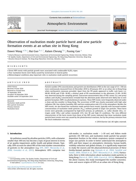 Pdf Observation Of Nucleation Mode Particle Burst And New Particle