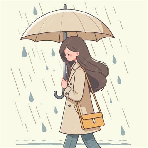 Premium Vector Vector Illustration Of A Woman Walking In The Rain
