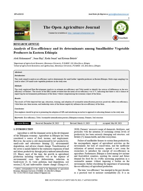 Analysis Of Eco Efficiency And Its Determinants Among Smallholder Vegetable Producers In Eastern