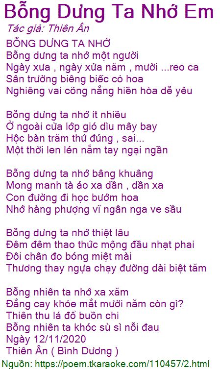 Loi Bai Tho Bong Dung Ta Nho Em Thien An