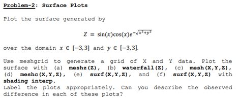 Solved Problem Surface Plots Plot The Surface Generated Chegg
