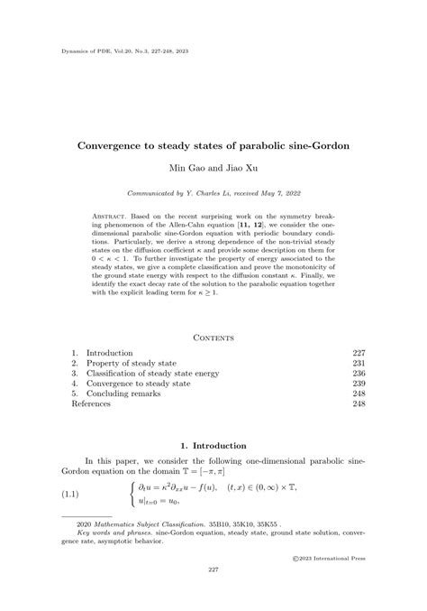 pdf convergence to steady states of parabolic sine gordon