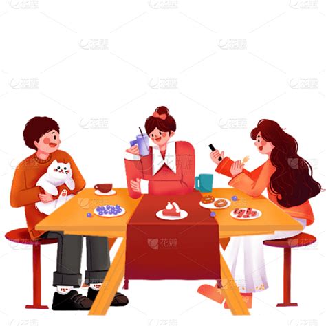 手绘风春节下午茶元素贴纸