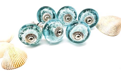 Blue Glass Handmade Knobs Aqua Knobs C Chic Vintage Wardrobe Drawer
