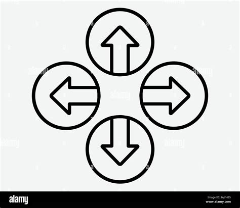 Up Down Left Right Four Arrows Pointer Point Arrowhead Arrow Outline Line Icon Sign Symbol