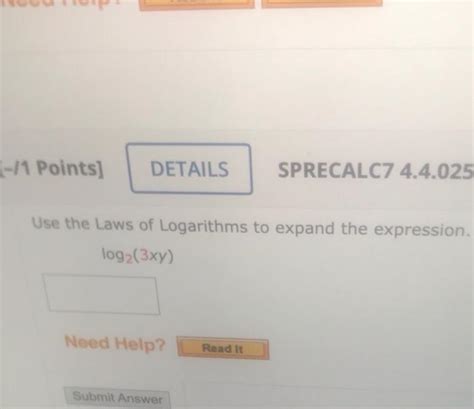 Solved Use The Laws Of Logarithms To Expand The Expression Chegg Com