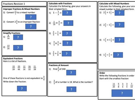 GCSE Foundation Maths Revision Sheet Fractions Teaching Resources
