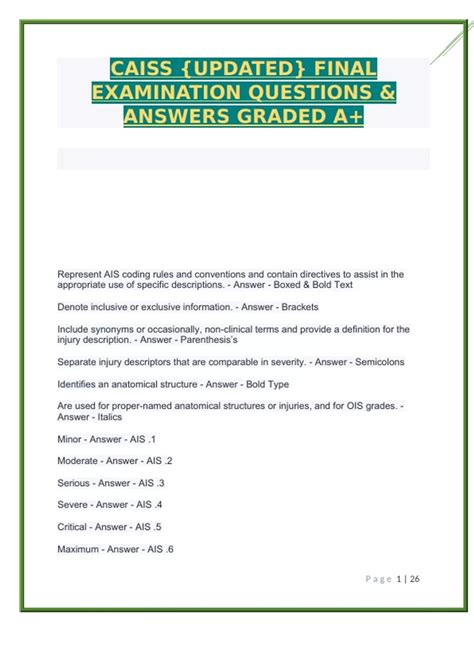Caiss {updated} Final Examination Questions And Answers Graded A Caiss Stuvia Us