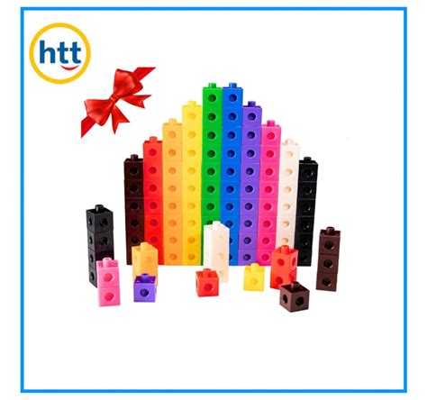 100PCS 10 Colors Multilink Linking Cubes Plastic Building Counting Cubes Educational Toys ...