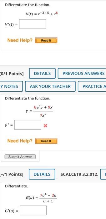 solved differentiate the function v t t−3 5 t6 v′ t [0 1