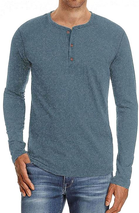 Iceglad Mens Slim Fit Long Sleeve Henley T Shirts Casual Button Down