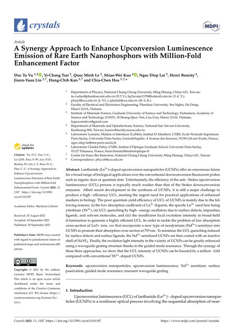 Pdf A Synergy Approach To Enhance Upconversion Luminescence Emission Of Rare Earth