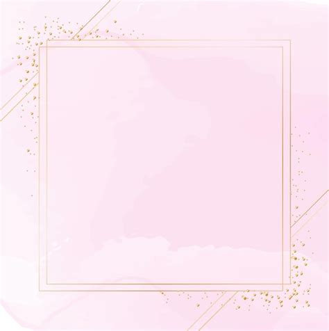 소셜 네트워크용 골드 프레임과 반짝이가 있는 템플릿 핑크 수채색 배경 프리미엄 벡터