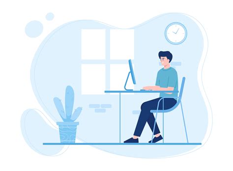 Male Character Is Doing Assignments Online Concept Flat Illustration