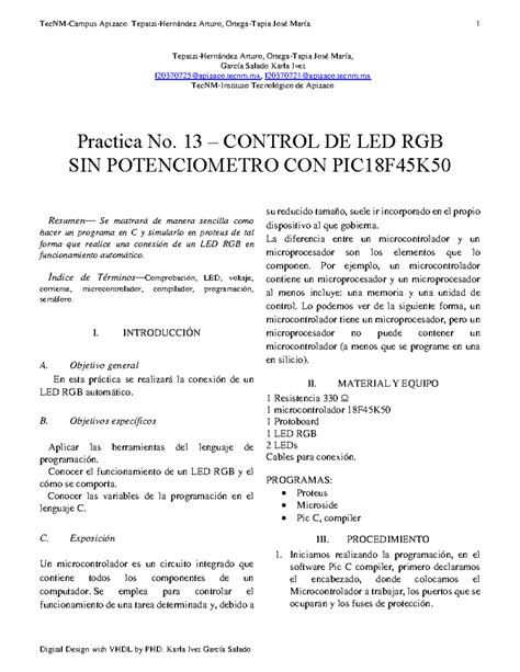Practica 13 Control De Led Rgb Automatico Resumen— Se Mostrará De