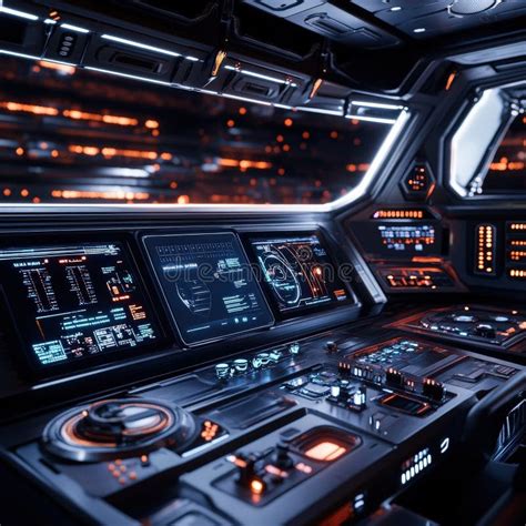 Futuristic Spaceship Control Center With Digital Displays And Lights Stock Image Image Of