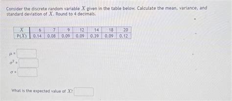 Solved Consider The Discrete Random Variable X Given In The Chegg