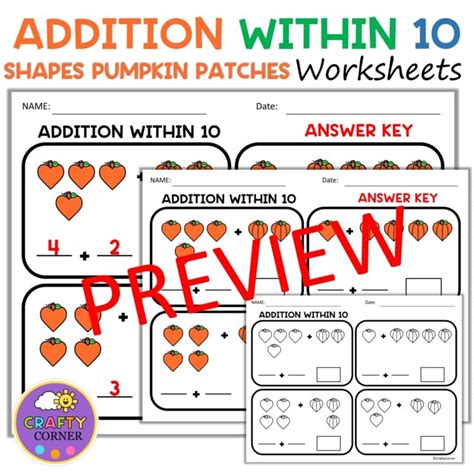 Addition Within 10 Worksheets Pumpkin Patch Math Activity Fall Shapes Addition