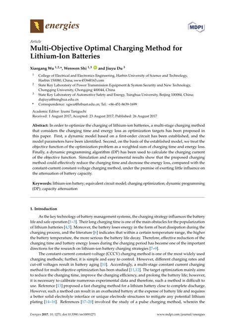 Pdf Multi Objective Optimal Charging Method For Lithium Ion Batteries