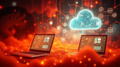 Two Laptops Connected To A Digital Cloud Network Symbolizing Data