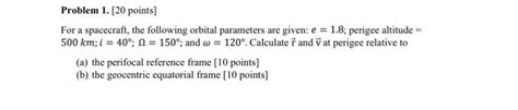 Solved For A Spacecraft The Following Orbital Parameters